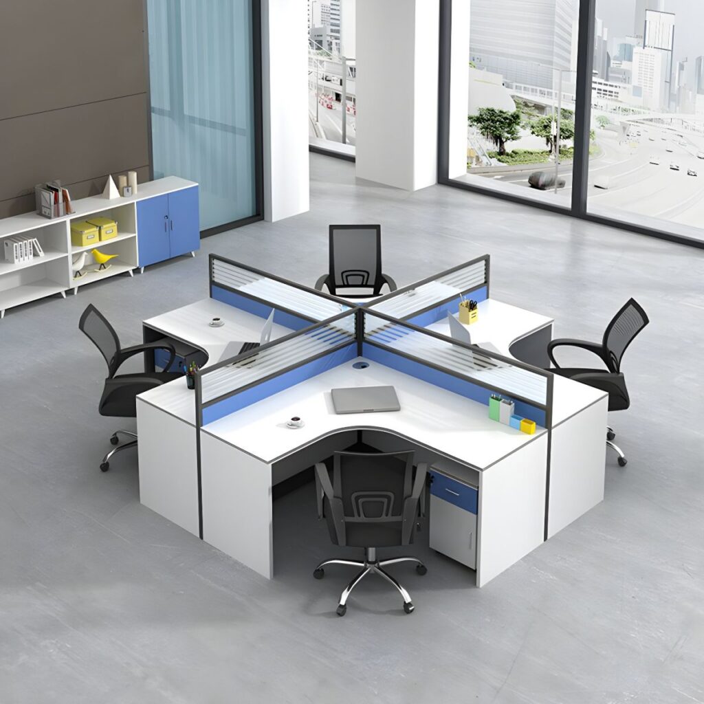 White 4-Way Office Workstation – Worksmart Furniture Kenya